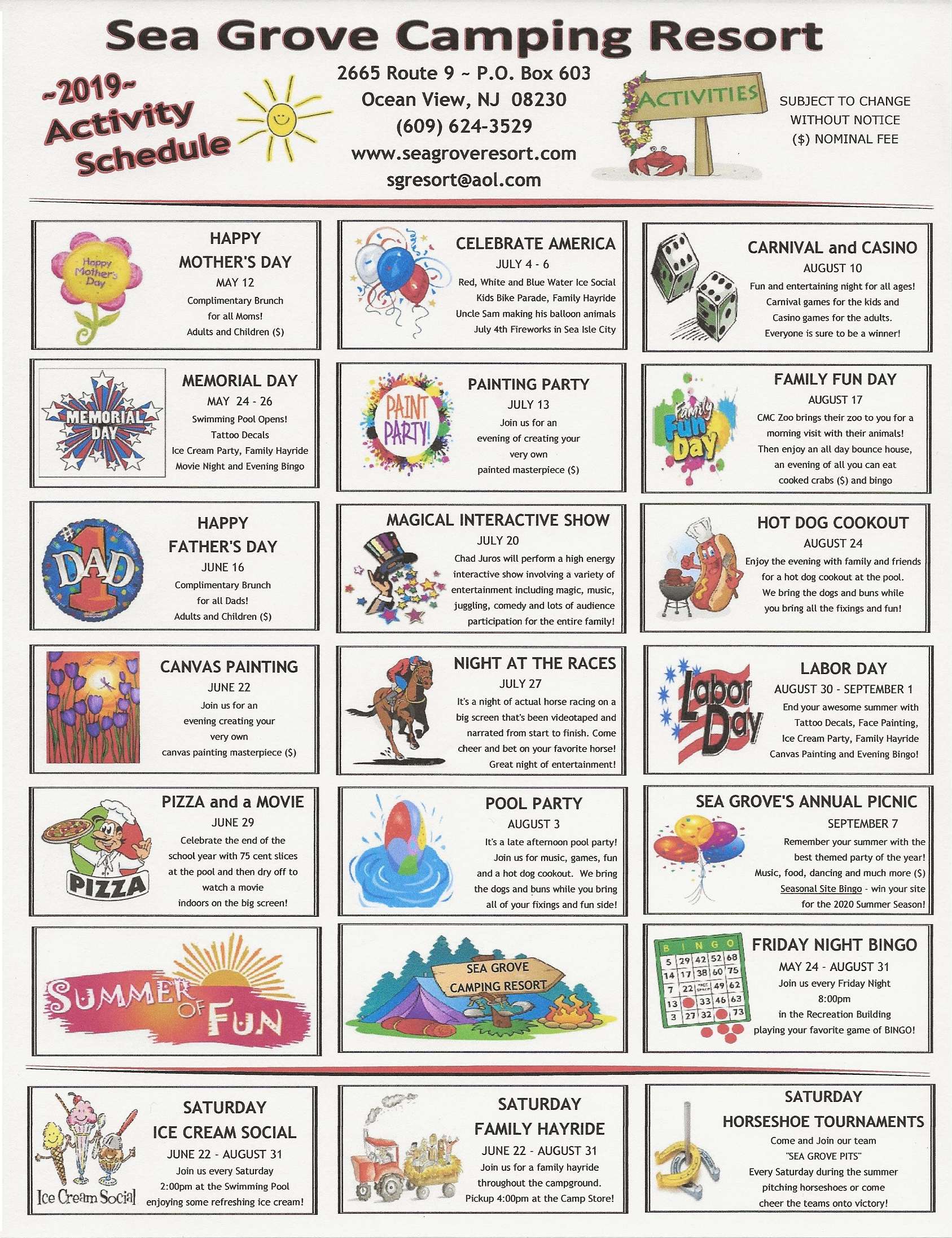 Sea Grove Resort - Activity Schedule